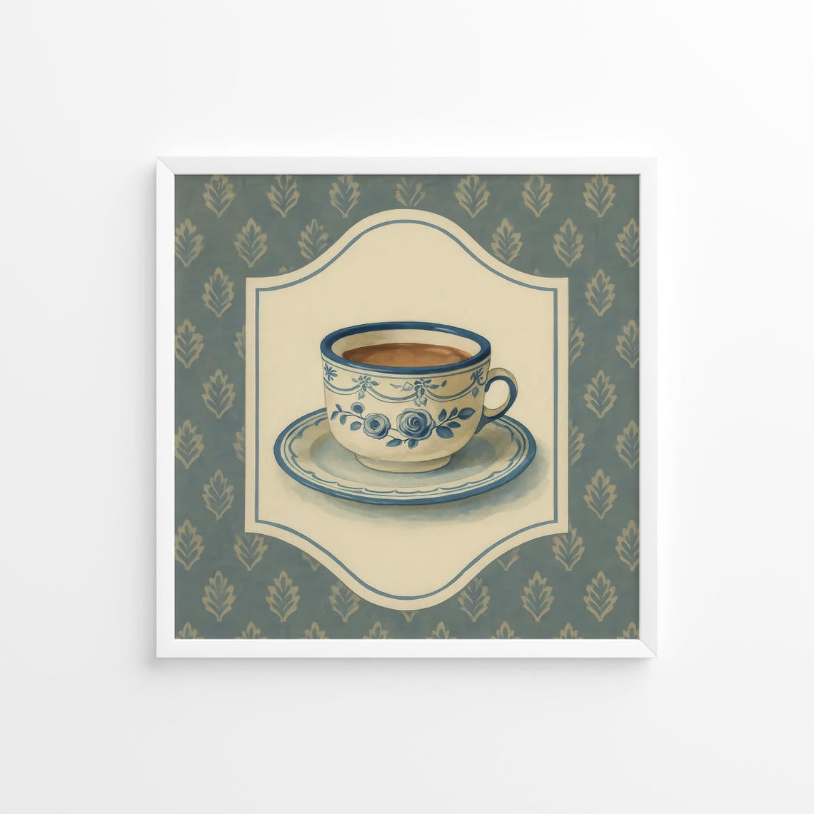 Modroom Blue Teacup Poster - Vintage Floral Tea Poster - Square Cottage ...