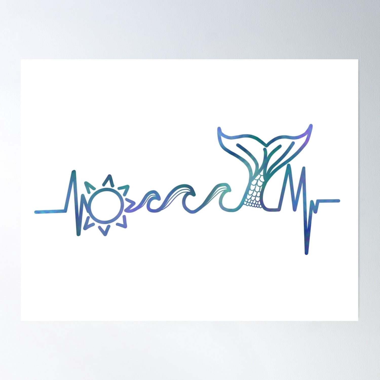 Modroom Blue, Teal, Purple Beach Heartbeat Heart Line Poster Wall Art ...