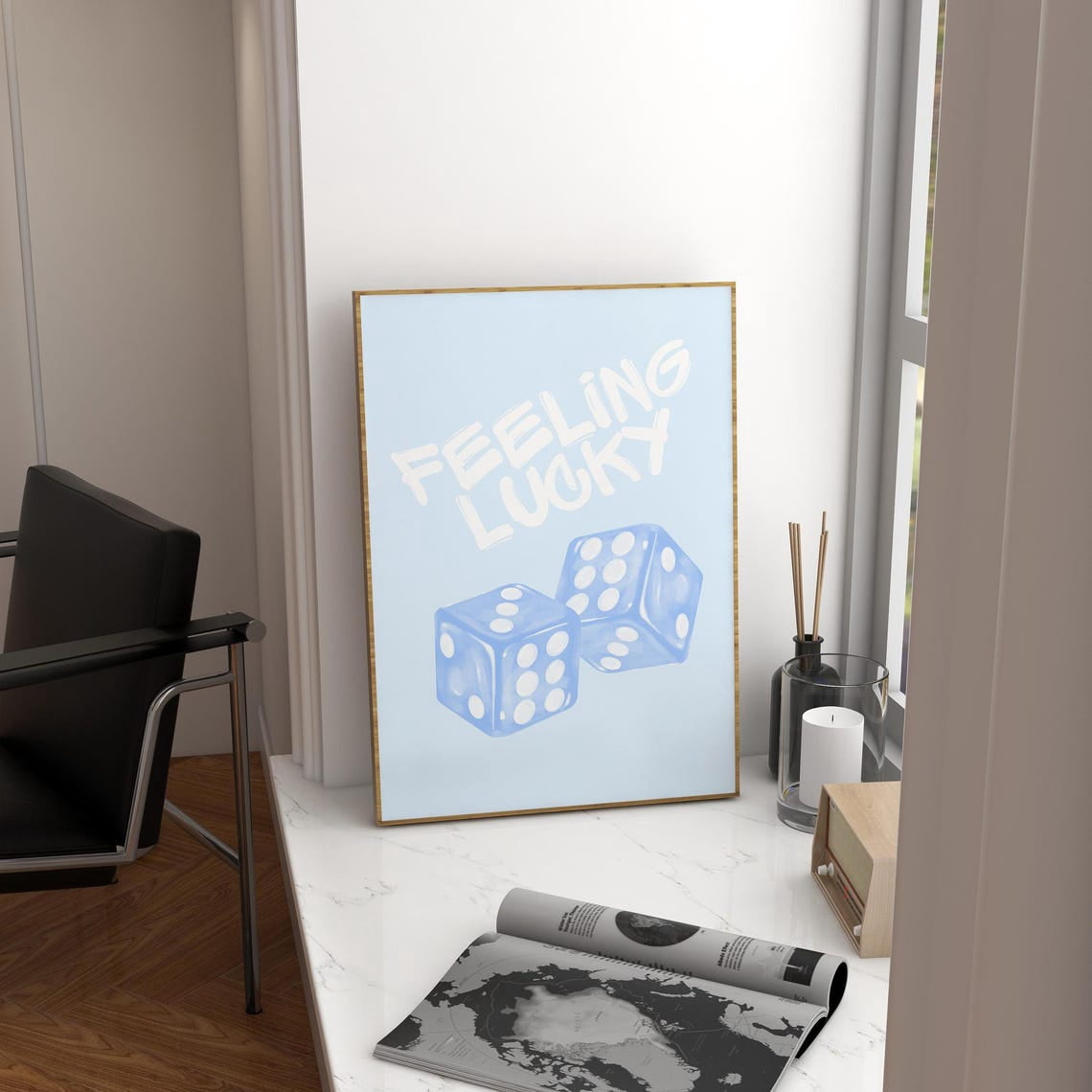 Modroom Blue Wall Art Print Dice Poster Light Blue Retro Prints Trendy ...