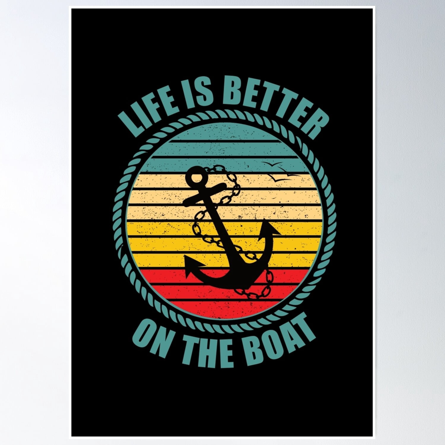 Modroom Boating Quote With Vintage Sunset And Anchor Poster Wall Art ...