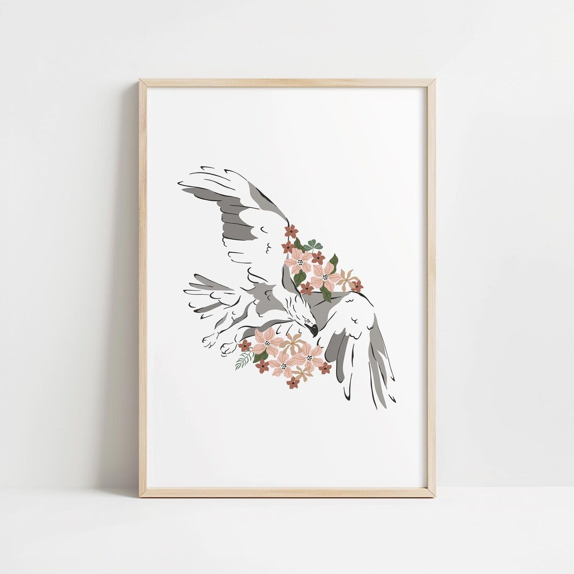 Modroom Bohemian Hawk Wall Art Poster, Boho Bird Portrait, Floral ...
