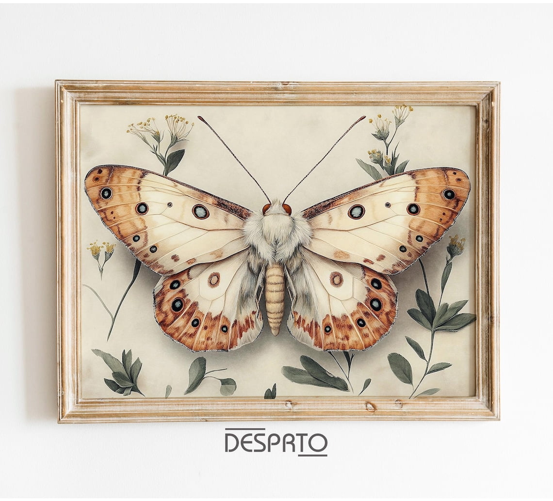 Modroom Boho Butterfly Poster, Moody Vintage Cottagecore Wall Art, 8x12 ...