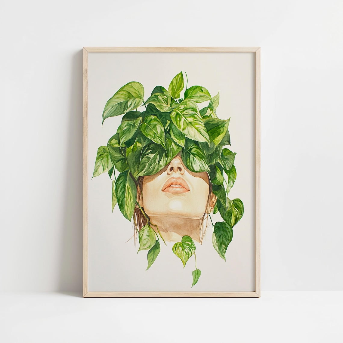Modroom Boho Modern Pothos Womans Face Wall Art Poster, Bohemian Indoor ...
