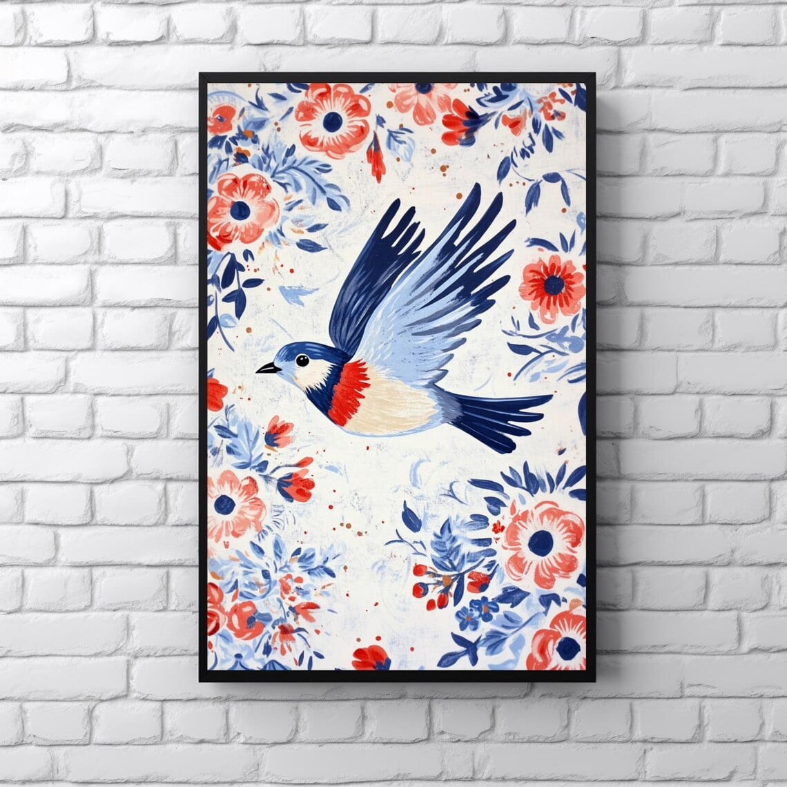Modroom Boho Sparrow Print, Folk Art Bird Wall Art, Scandinavian Decor ...