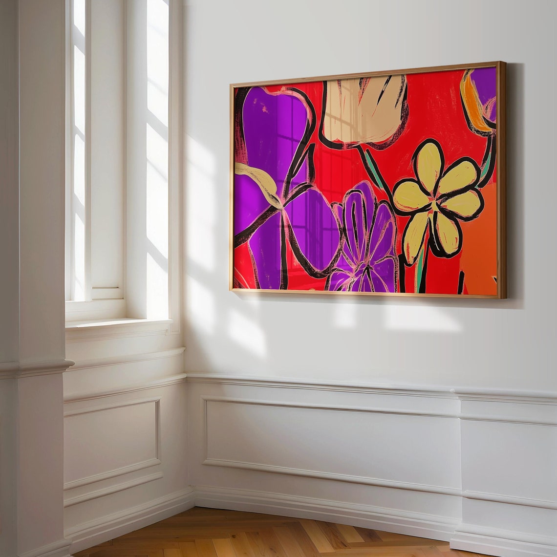 Modroom Bold Floral Abstract Art Print, Modern Dopamine Wall Decor For ...