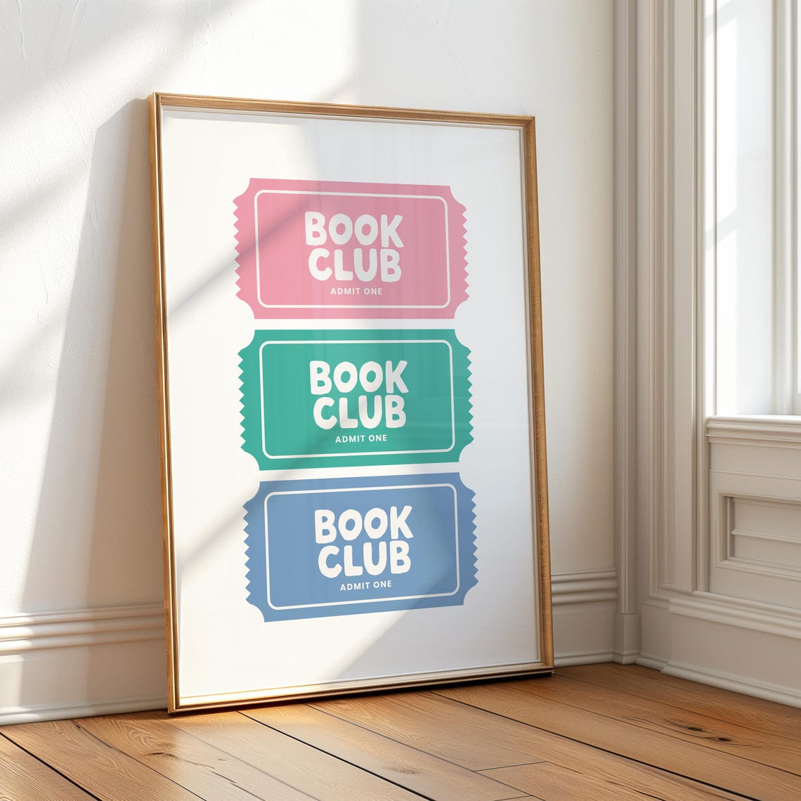 Modroom Book Club Wall Art, Cute Ticket Poster, Reading Decor, Coquette ...