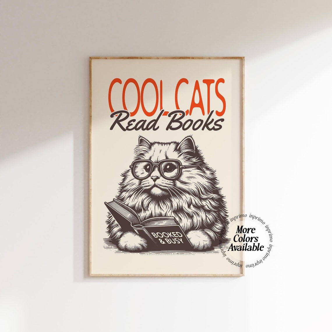 Modroom Booked And Busy Print, Cool Cats Read Books Poster, Retro ...