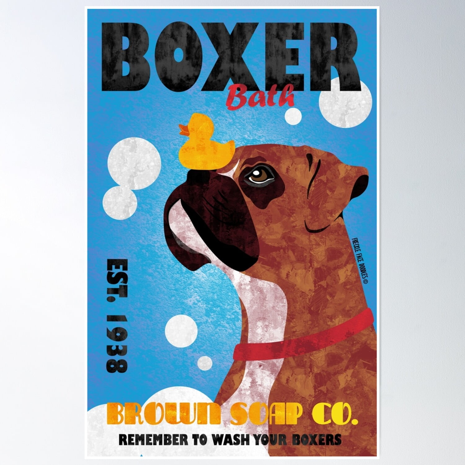 Modroom Boxer Dog In Bath Tub With Rubber Ducky Poster Wall Art, Modern ...
