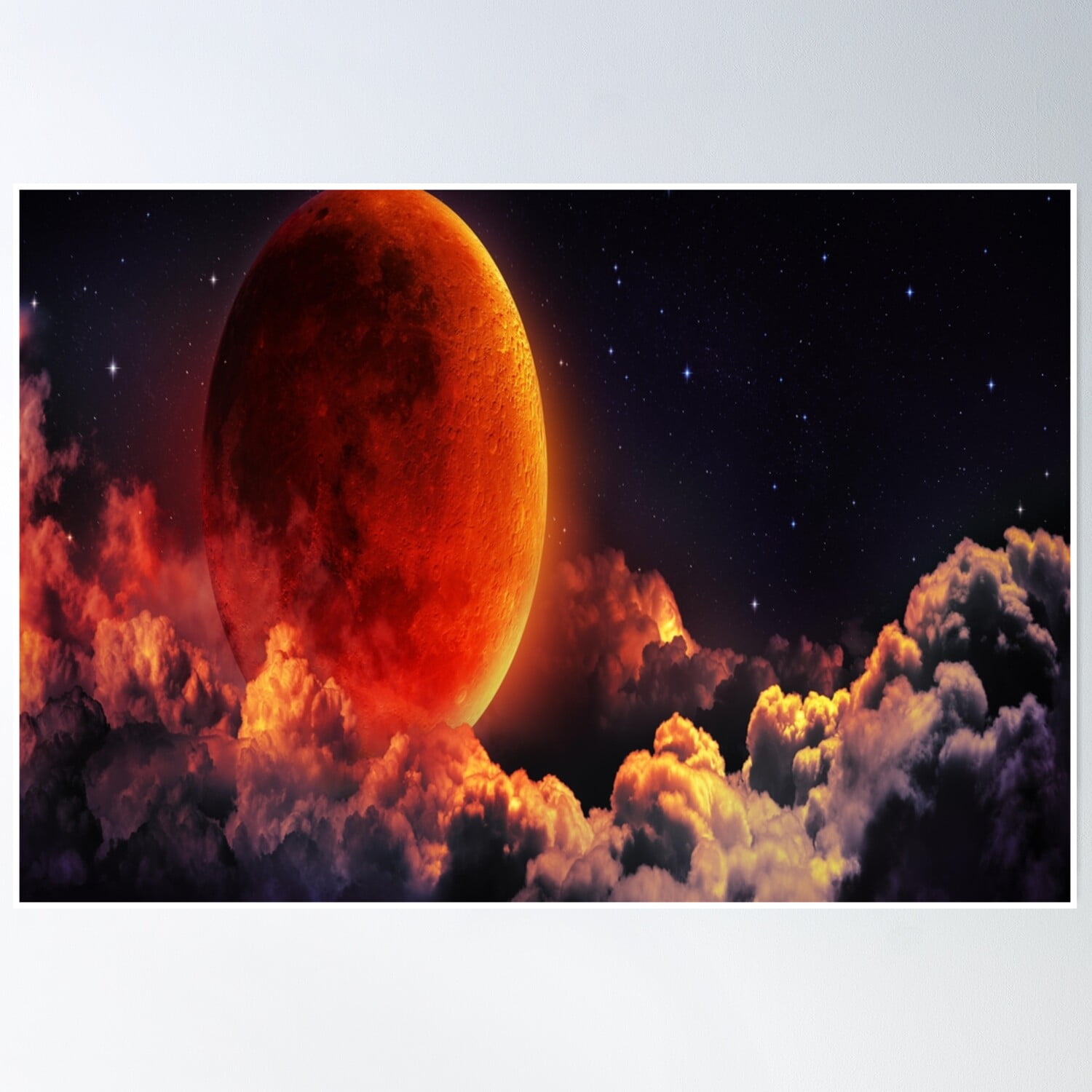 Modroom Breathtaking Red Moonlit Cosmology Poster Wall Art, Modern Wall ...