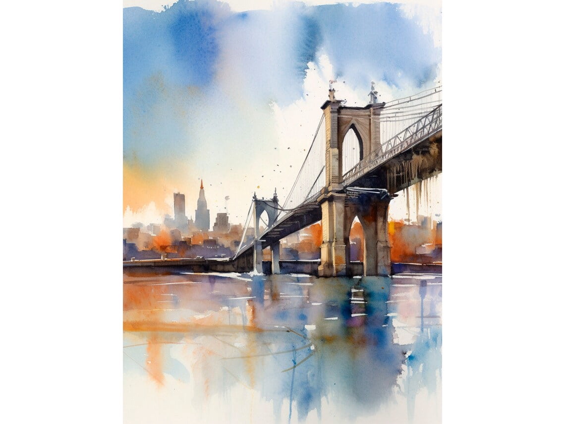 Modroom Brooklyn Bridge Watercolor Painting New York City Watercolor ...