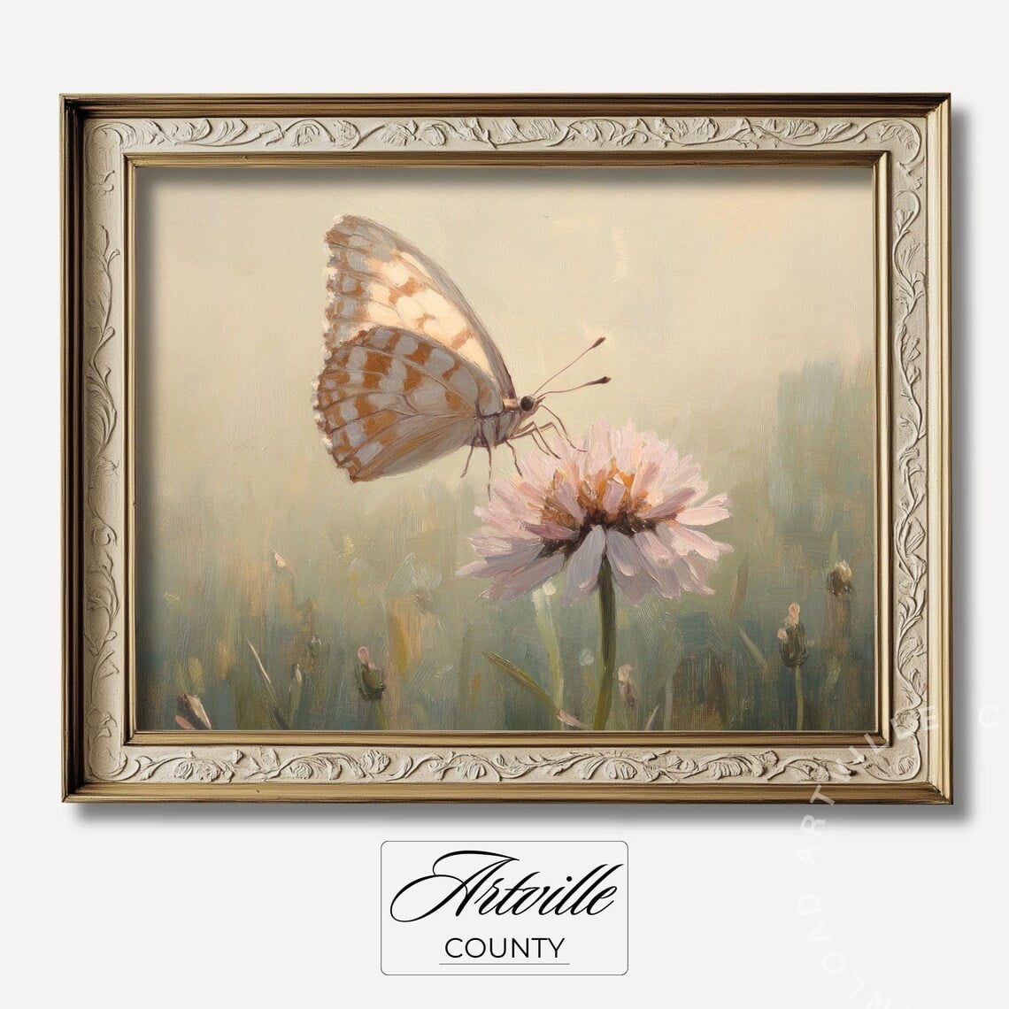 Modroom Butterfly On Flower Wall Art, Floral Art Print, Countryside ...