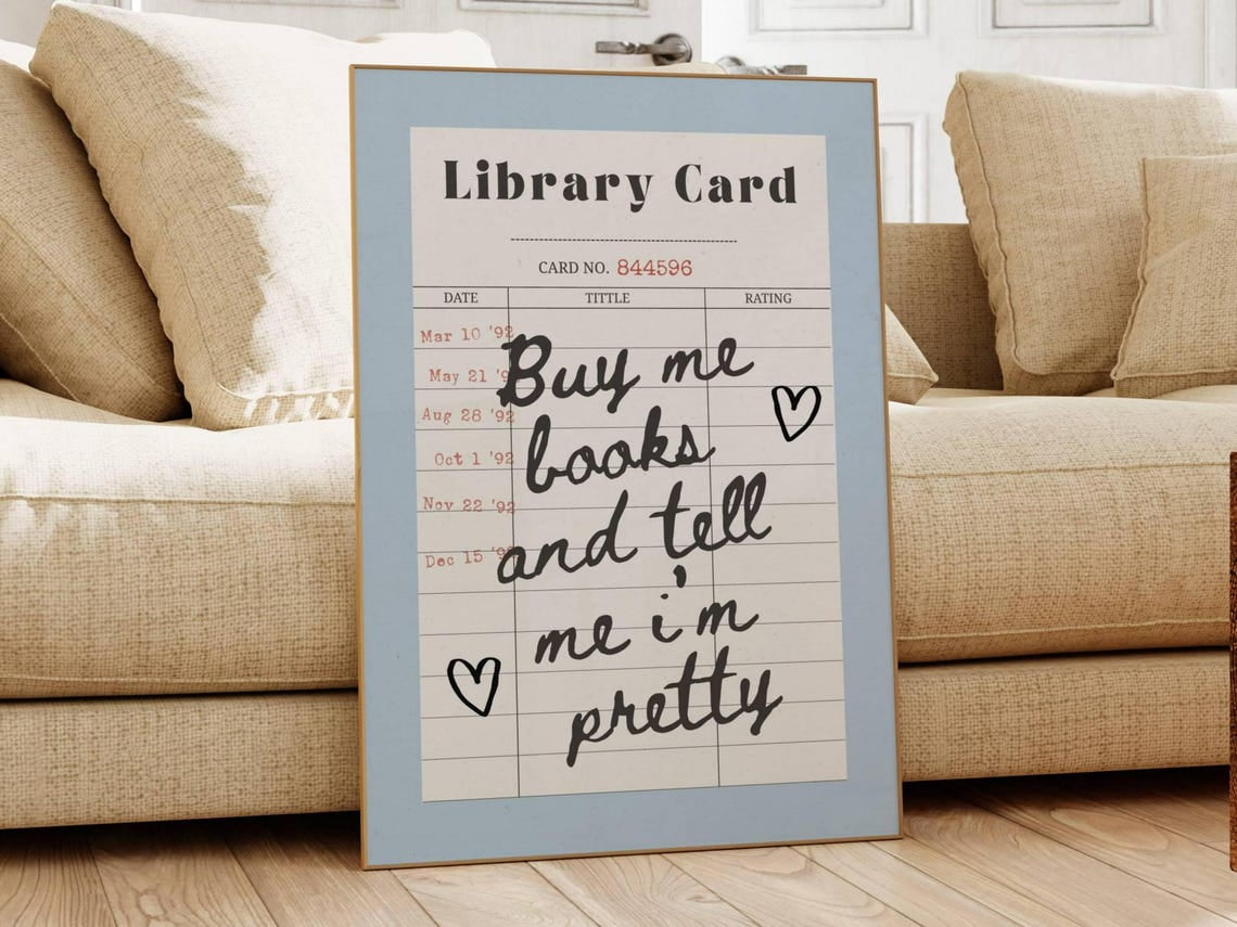 Modroom Buy Me Books Poster Library Card Print Book Lover Wall Art ...