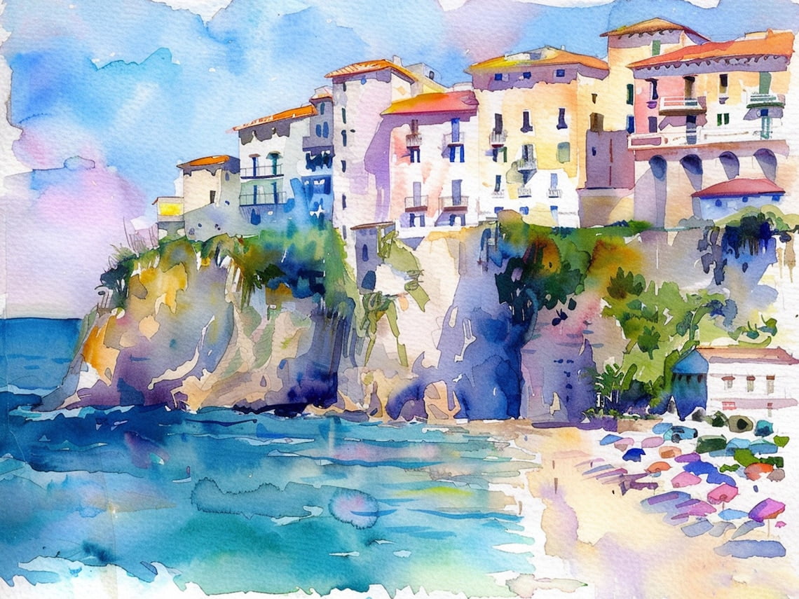 Modroom Calabria Painting Tropea Beach Watercolor Art Print Italy By ...