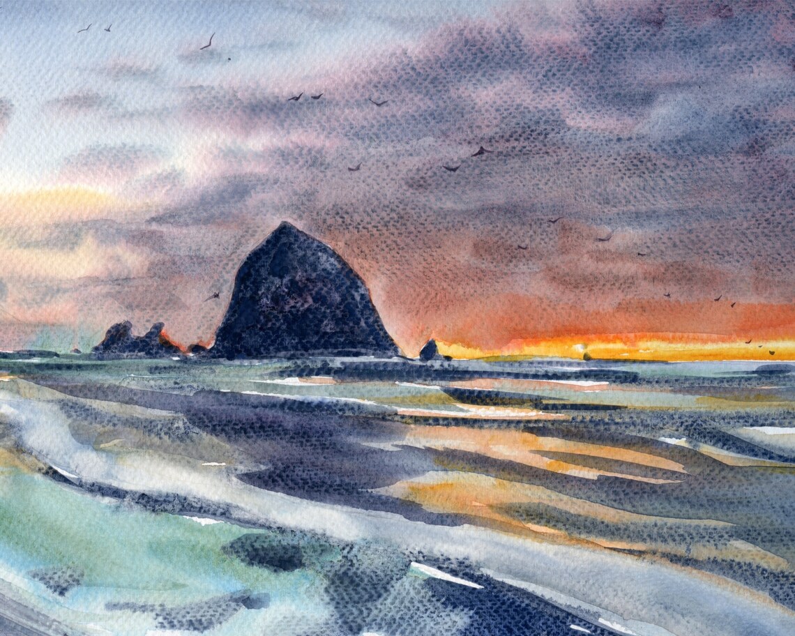 Modroom Cannon Beach Painting Large Print Oregon Coast Poster Haystack ...