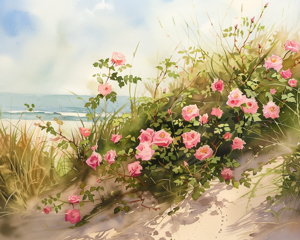 Modroom Cape Cod Art Path Beach Print Wild Rose Fine Art New England ...