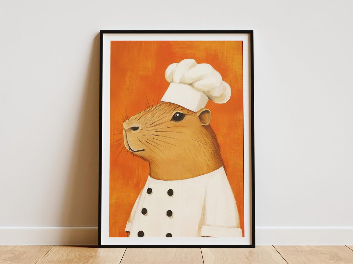 Modroom Capybara Chef Print Kitchen Art Animal Poster Cute Capybara ...