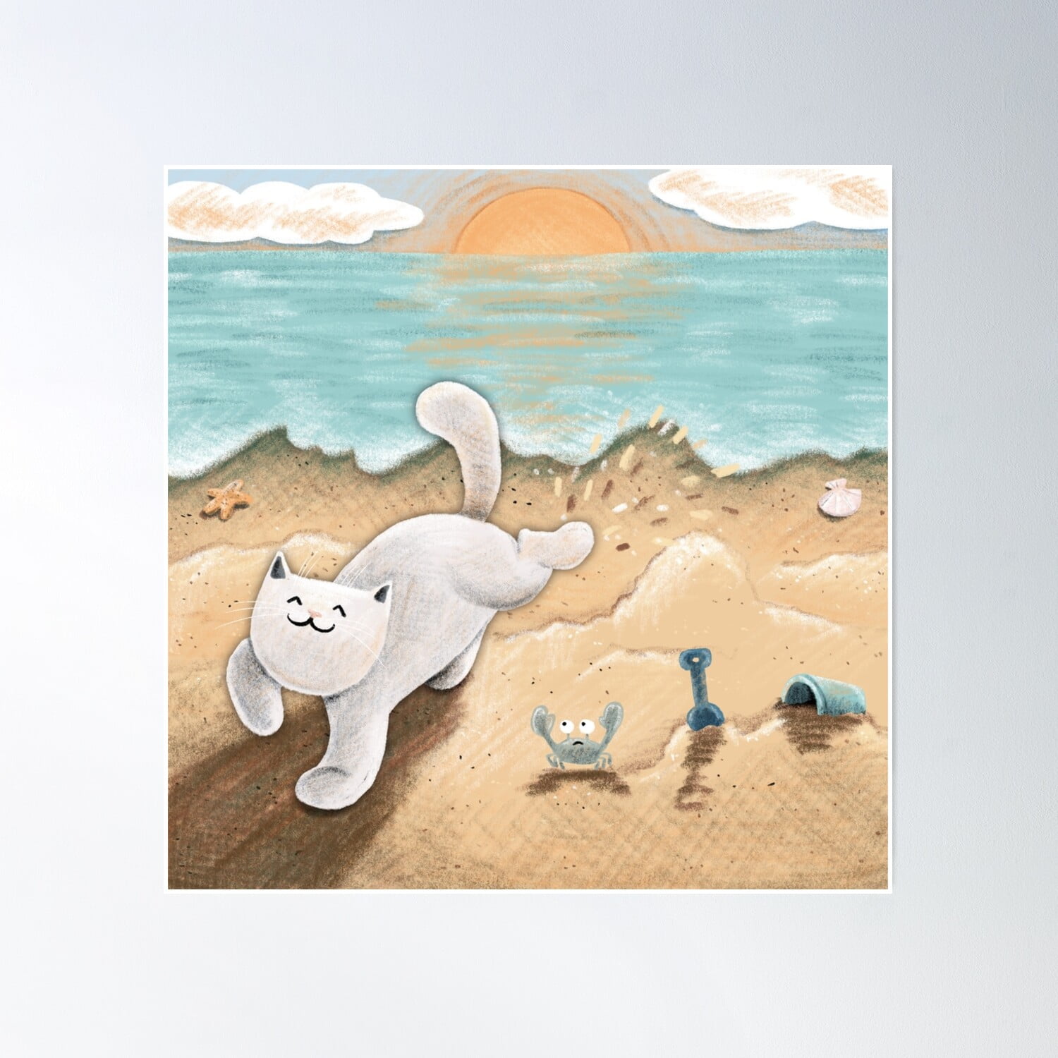 Modroom Cat Digging Sand On The Beach Poster Wall Art, Modern Wall ...