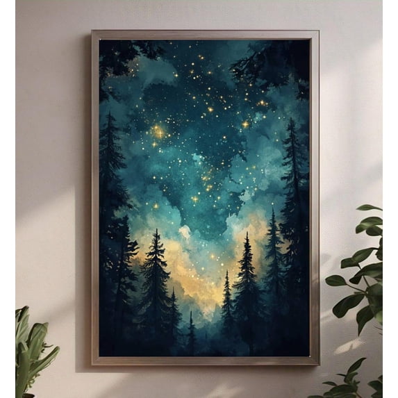 Modroom Celestial Night Sky Art Moody Painting, Modern Wall Art Decor ...