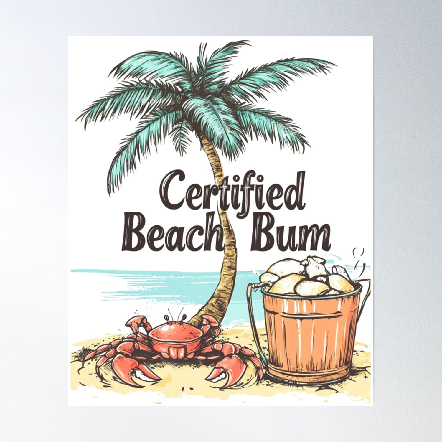Modroom Certified Beach Bum – Tropical Crab & Palm Tree Design Poster ...