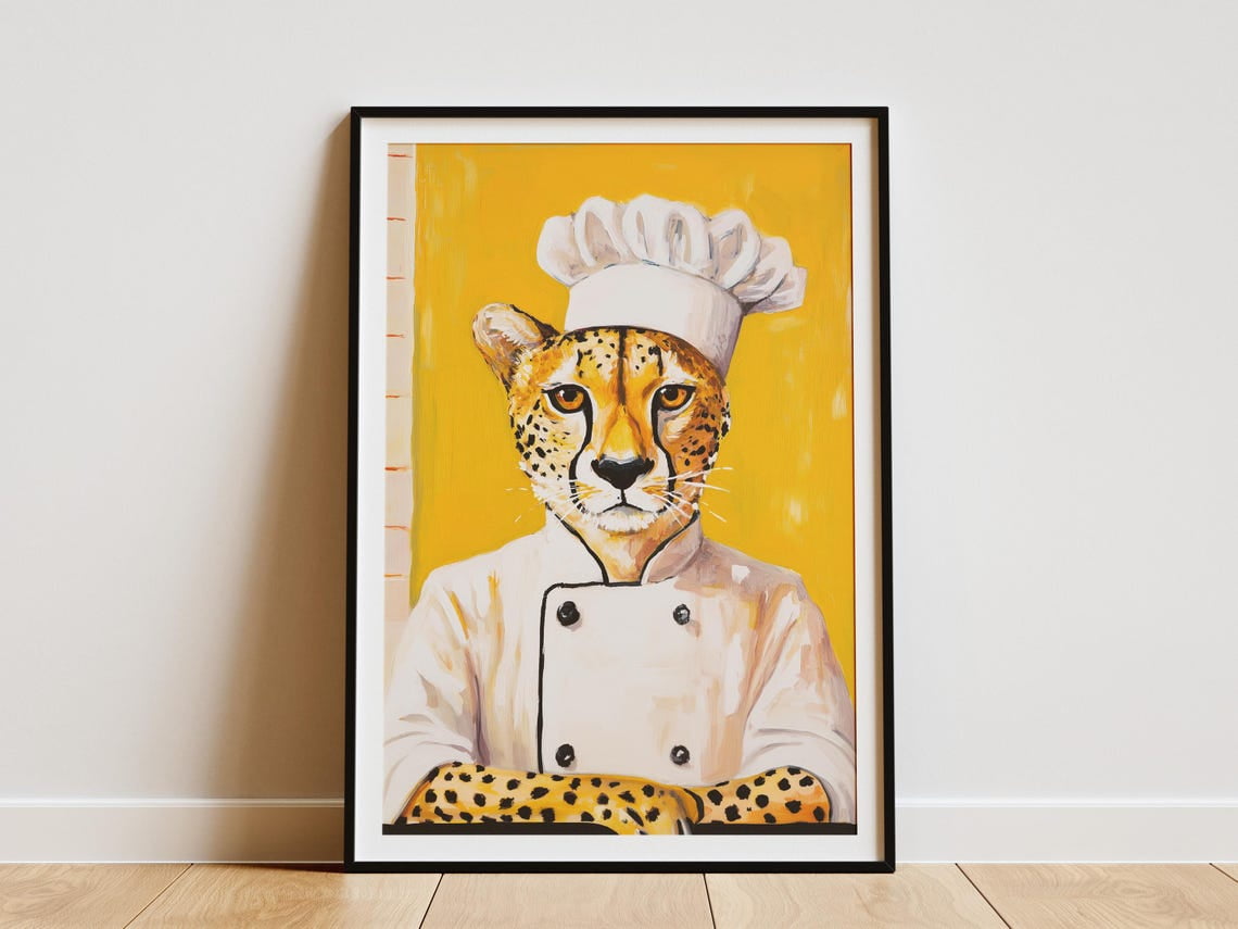 Modroom Cheetah Chef Animal Chef Poster Kitchen Art Unique Whimsical ...