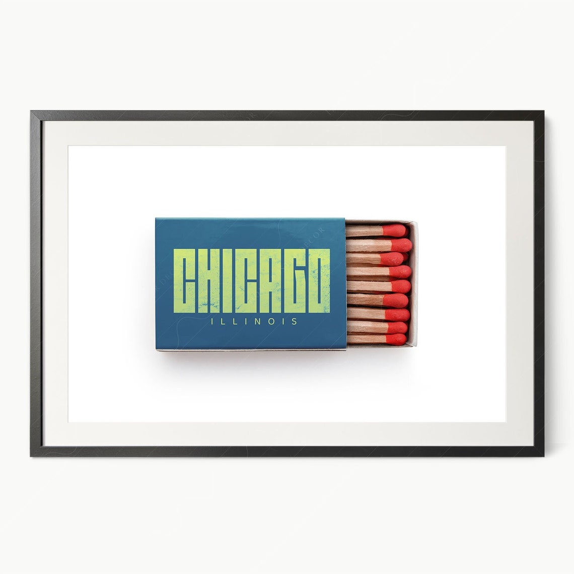 Modroom Chicago Poster Modern Matchbox Travel Wall Art Urban Illinois ...
