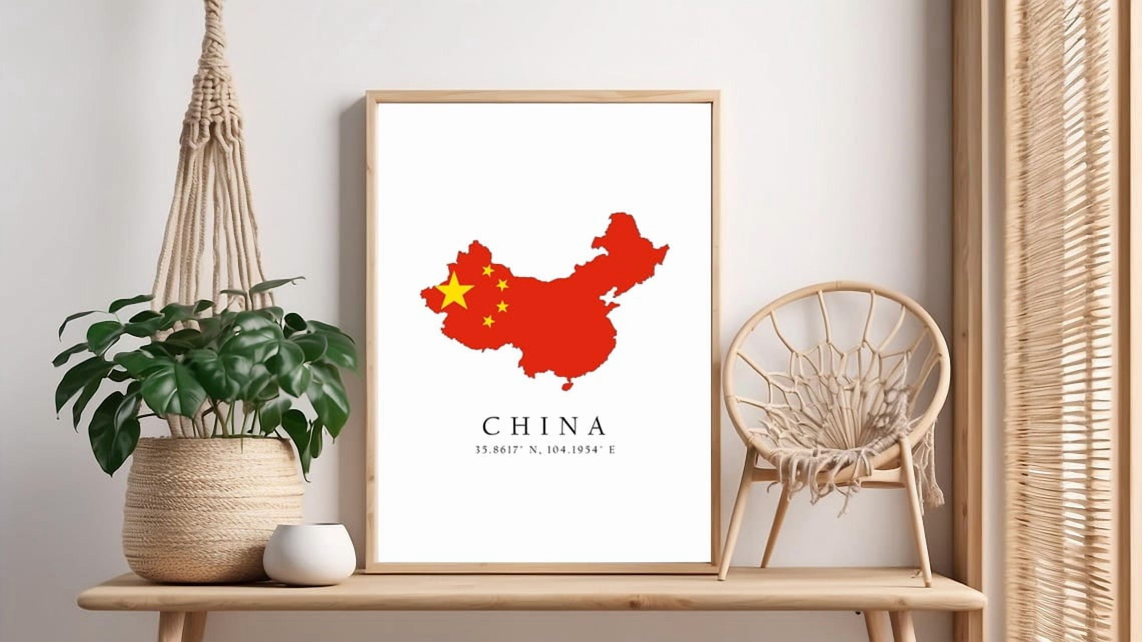 Modroom China Map Poster Flag and Coordinates Art Poster Wall Décor for ...