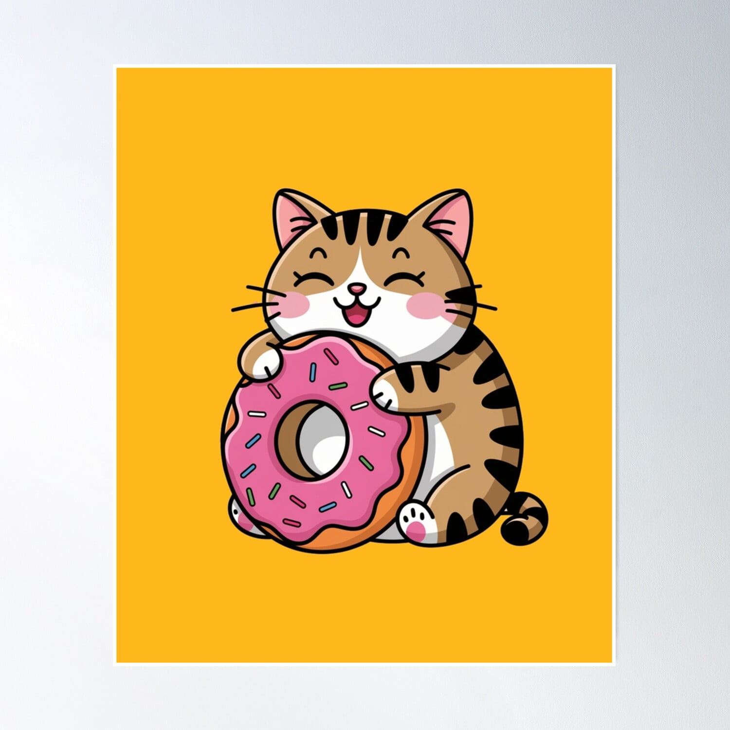 Modroom Chubby Cat Snack Time Happiness Poster Wall Art, Modern Wall ...