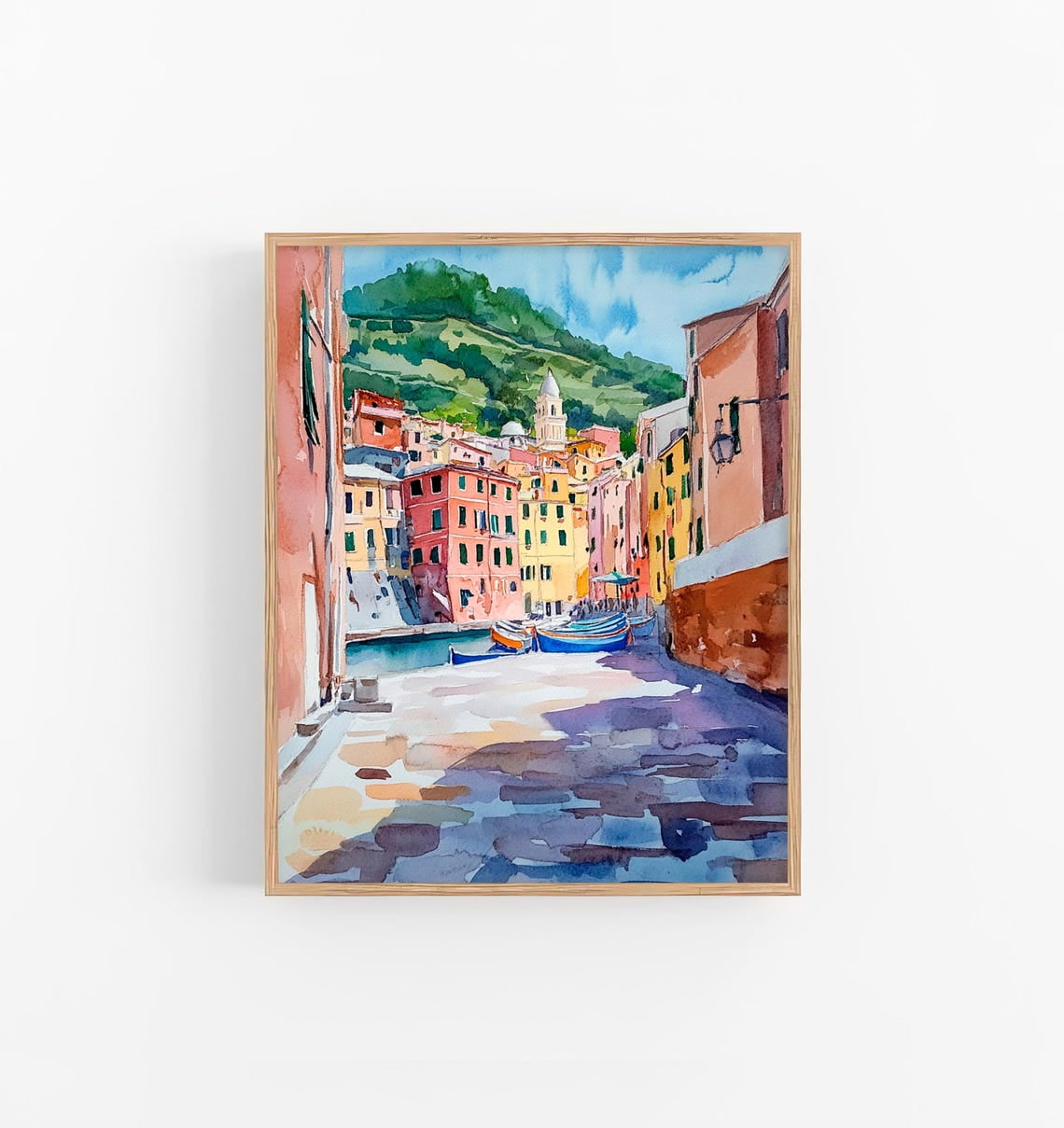 Modroom Cinque Terre Watercolor Print Vernazza Italy Painting Coastal Village Wall Art Colorful ...