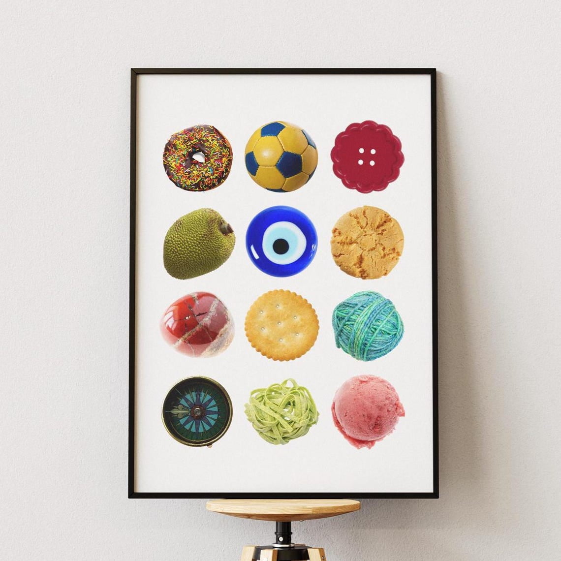 Modroom Circle Objects Wall Art, Quirky Round Things Print, Fun Kitchen ...