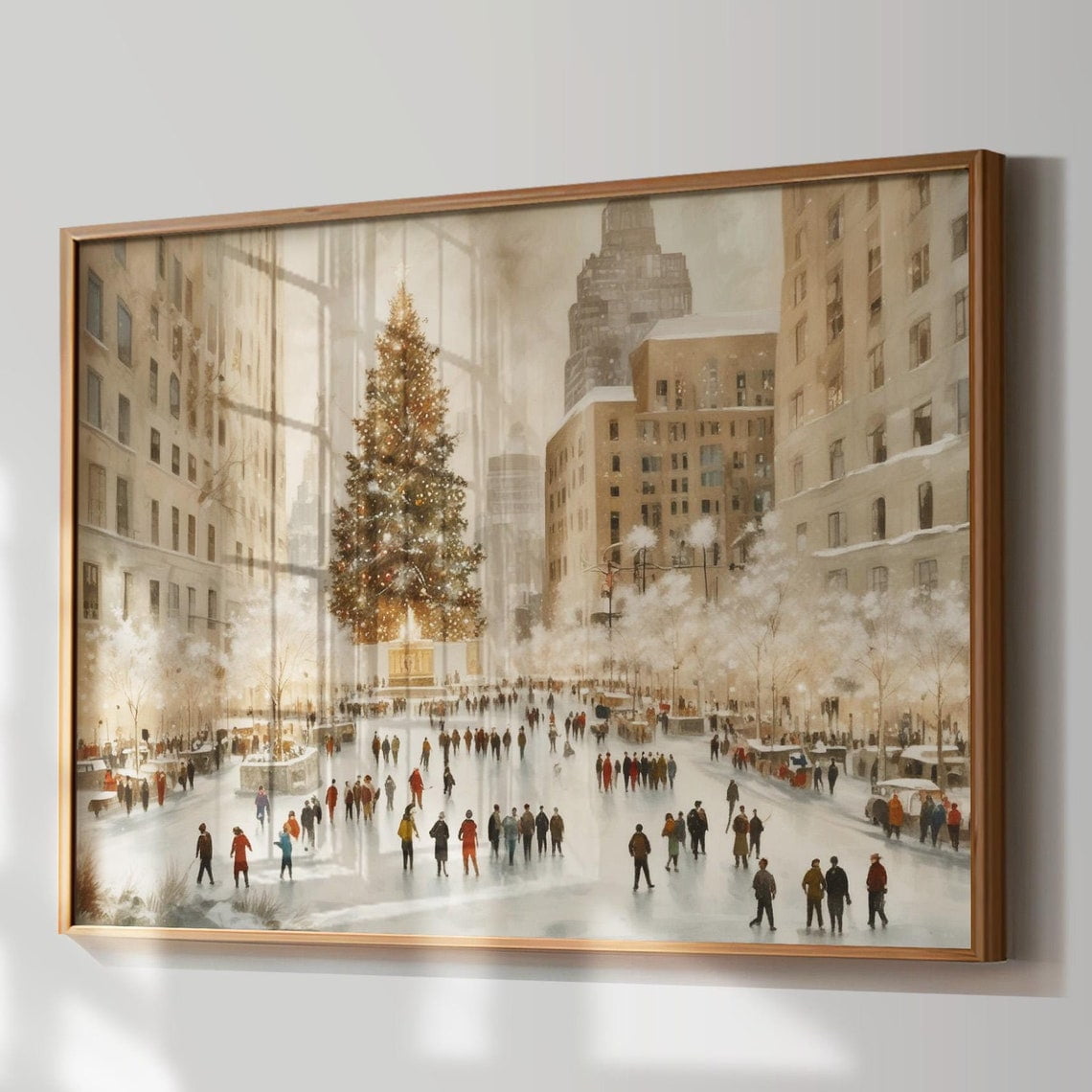 Modroom City Scape Ice Skating Rink Holiday Print, Vintage Winter ...