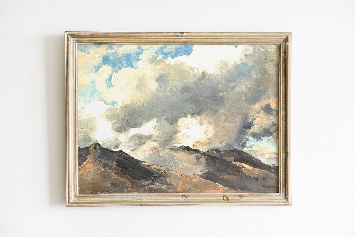 Modroom Cloudy Mountain Landscape Painting | Vintage Mountainscape ...