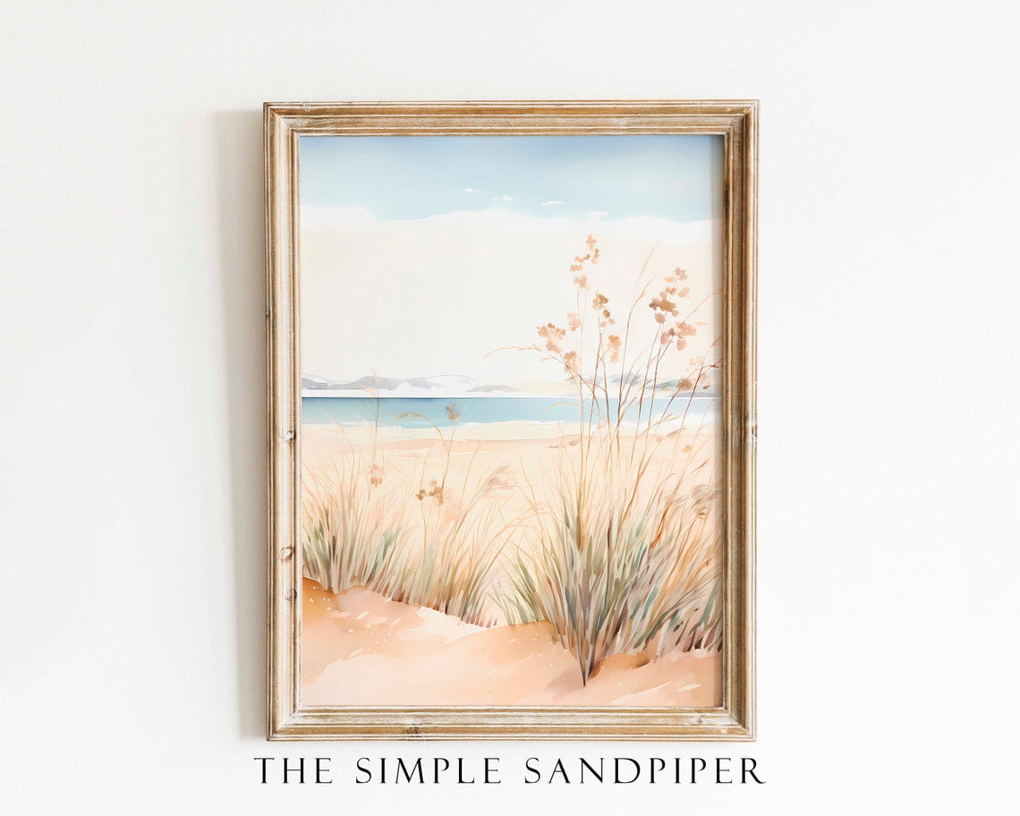 Modroom Coastal Botanical Print, Neutral Seascape Floral Wall Art ...