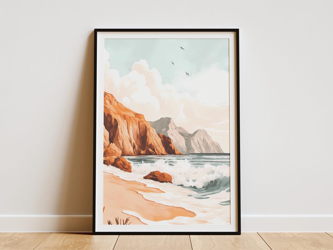 Modroom Coastal Cliffs Ocean Wave Art Print Beach House Decor Modern ...