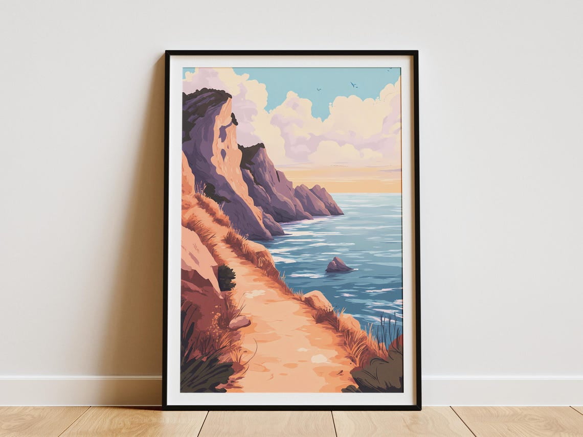 Modroom Coastal Cliffside Trail Ocean View Art Print Modern Landscape ...