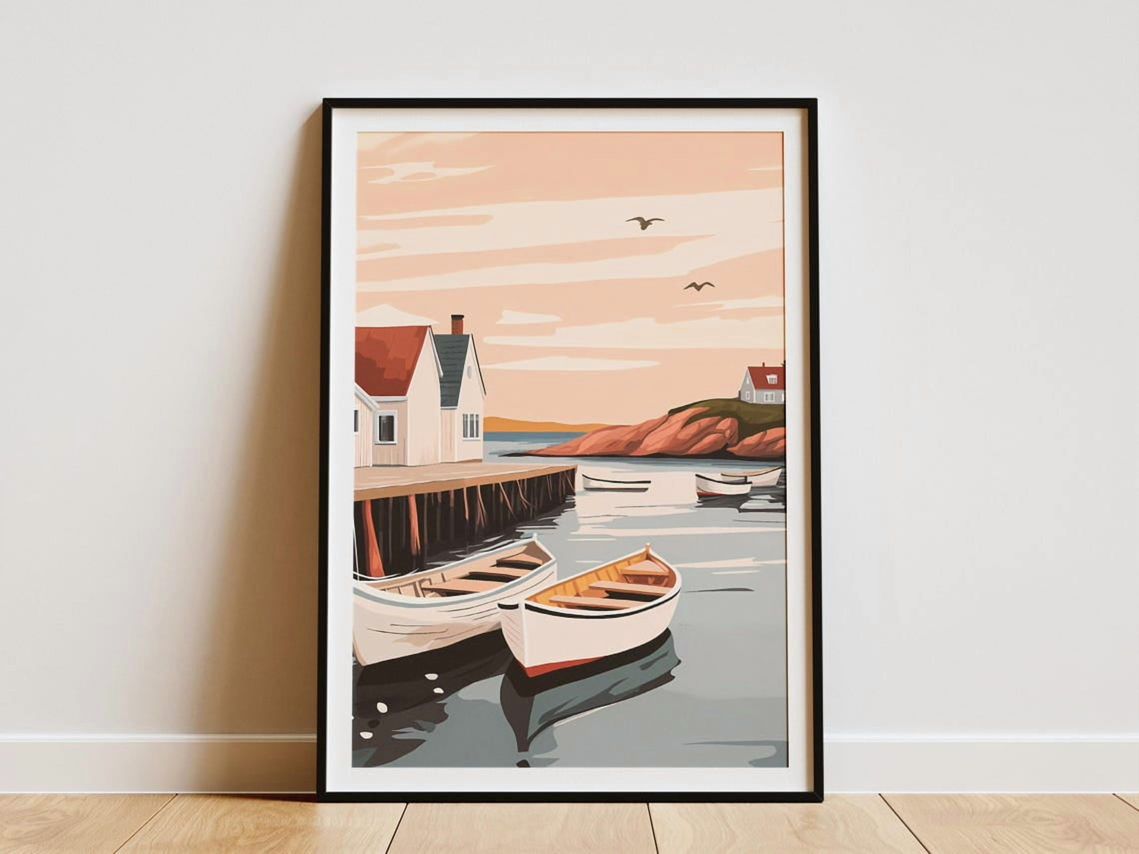 Modroom Coastal Cottage Boats Poster Scandinavian Summer Sunset Wall ...