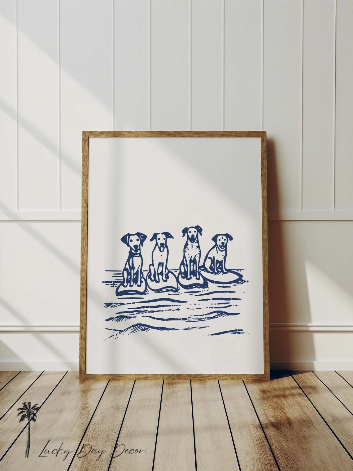 Modroom Coastal Dog Poster, Whimsical Beach Dogs On Boards, Fun And ...