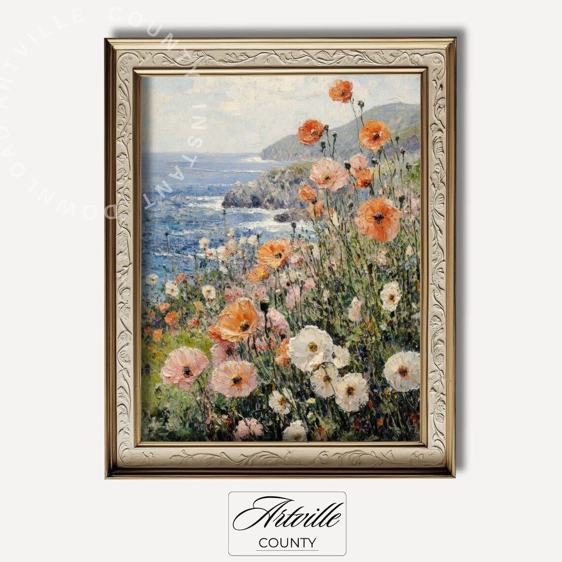Modroom Coastal Flower Landscape Painting Seascape Print Wildflowers ...