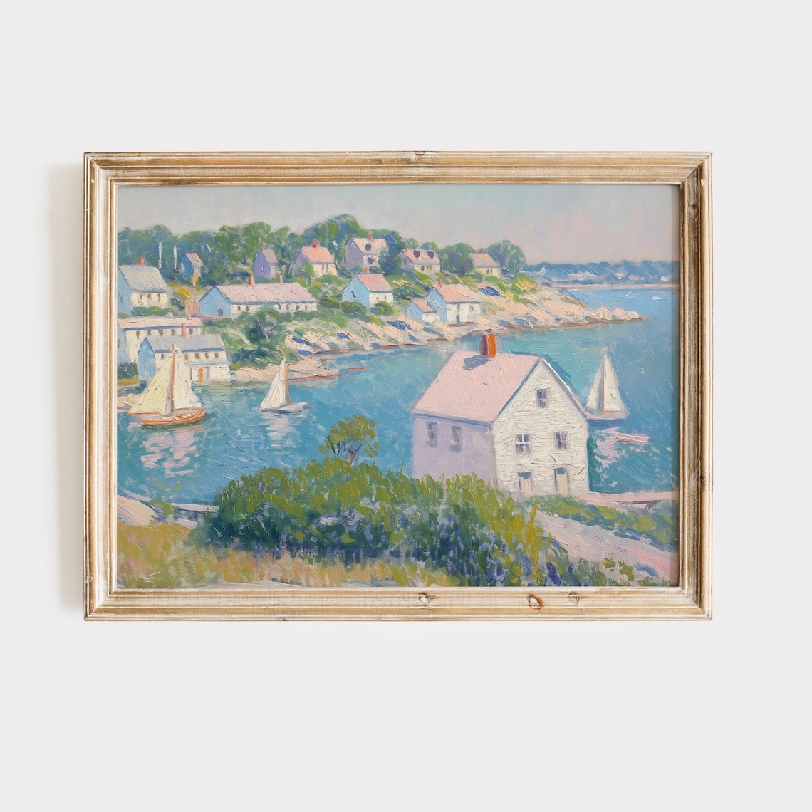 Modroom Coastal Town Sailboats Wall Art Nautical Seaside Painting For ...