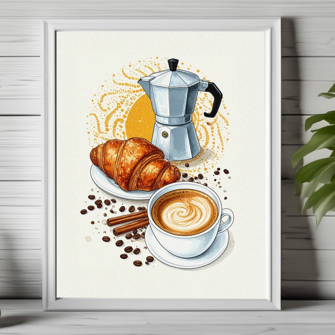 Modroom Coffee Lover Art, Croissant Print, Cozy Breakfast Decor ...