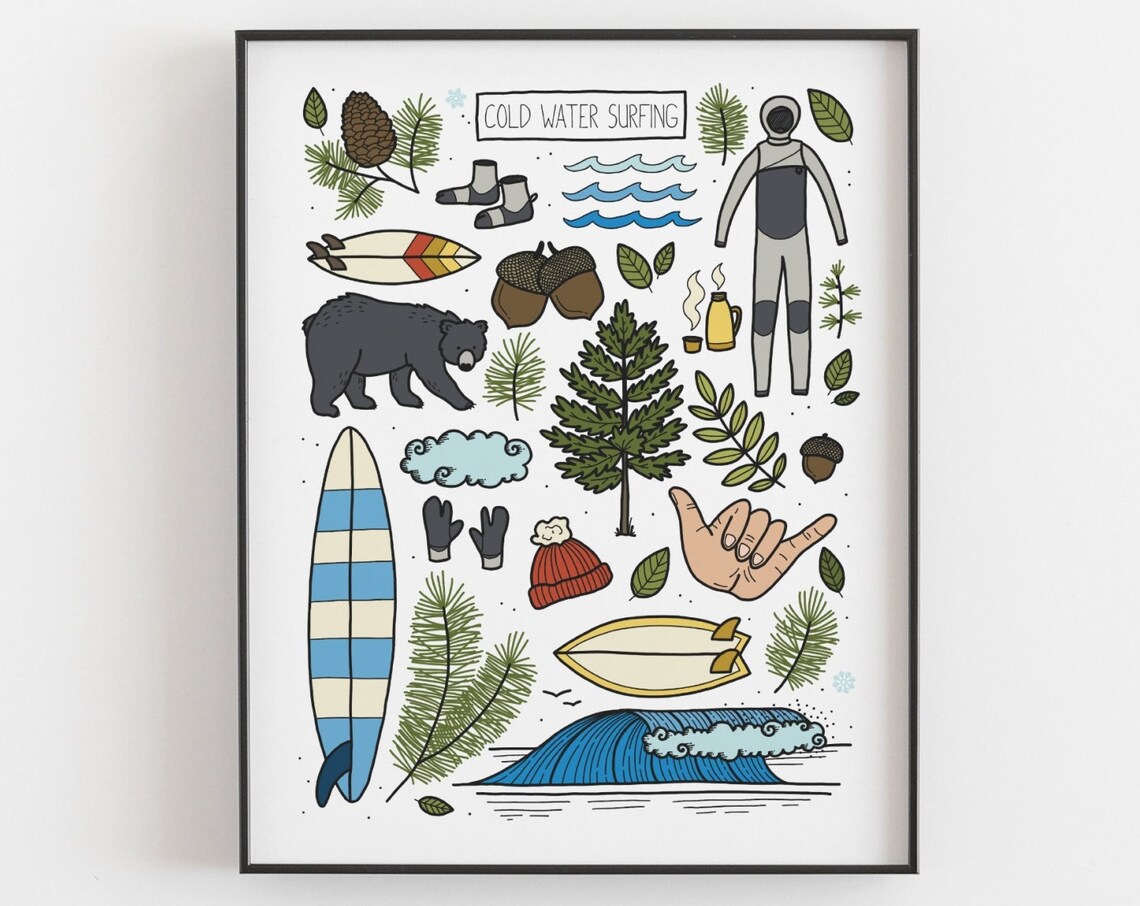 Modroom Cold Water Surfing Print - Colorful Surf Gear Poster ...