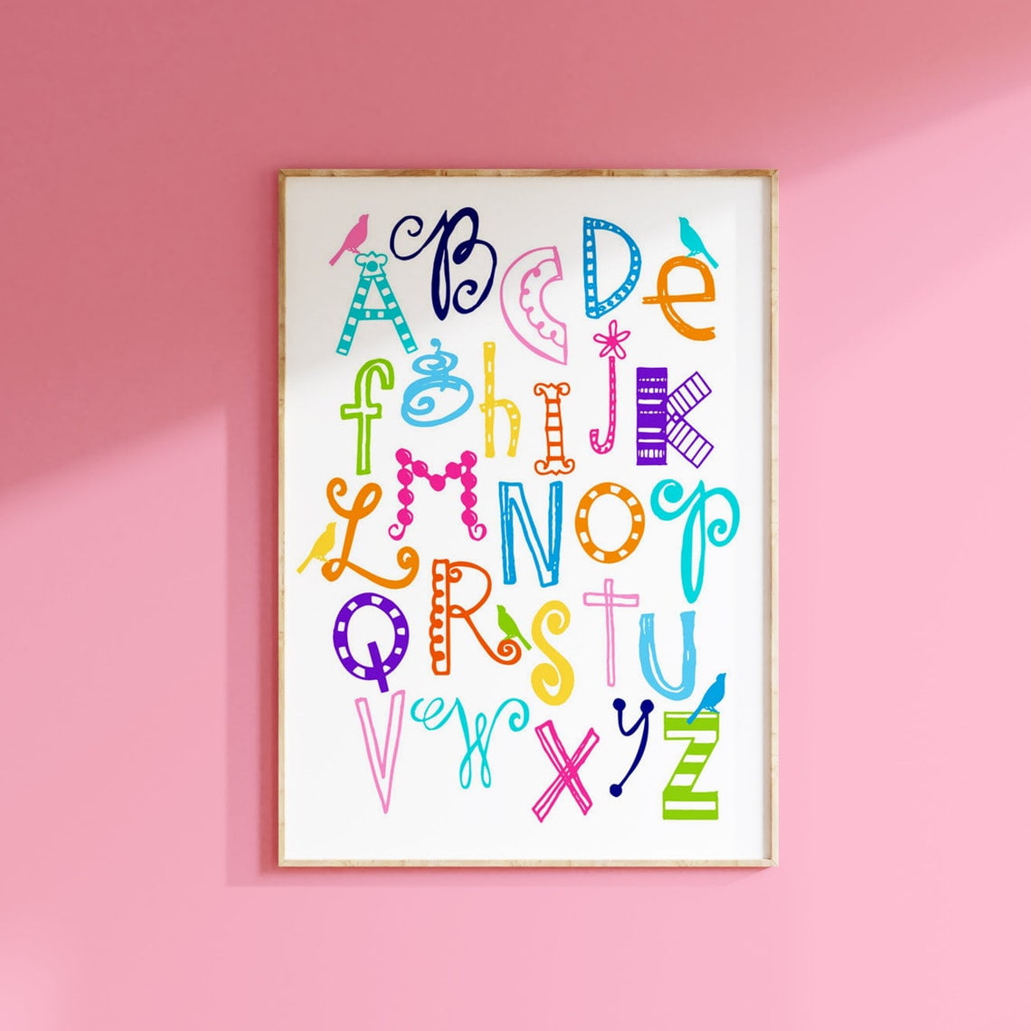 Modroom Colorful Alphabet Wall Art Print Bird Inspired ABC Poster for ...