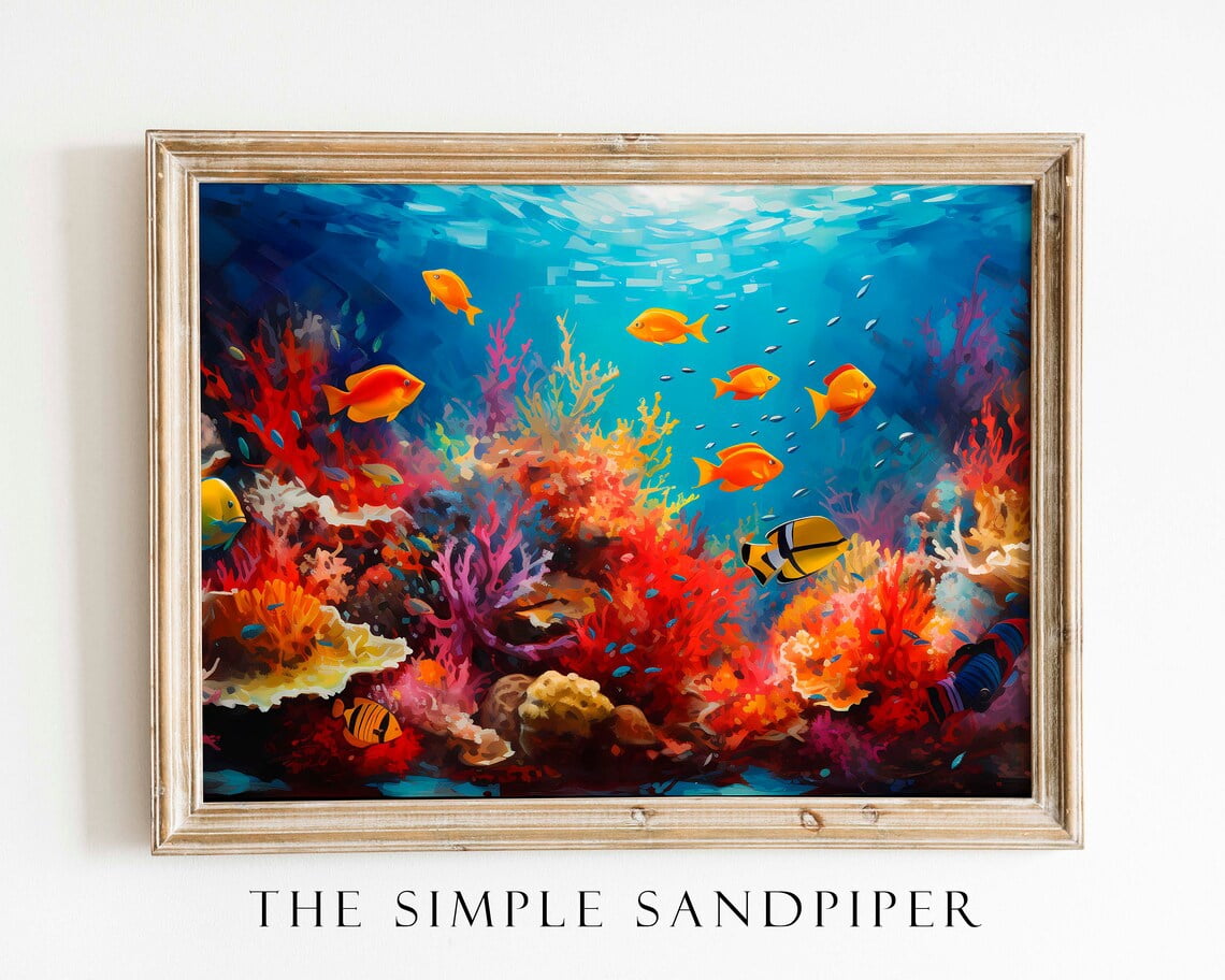 Modroom Colorful Coral Reef, Nautical Sea Life Wall Art, Under The Sea ...