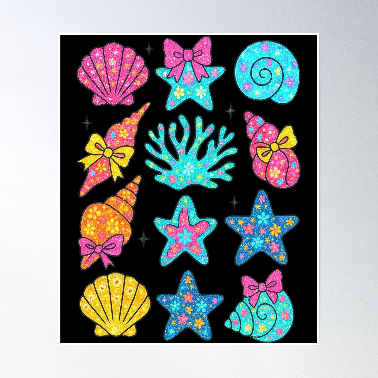 Modroom Colorful Seashells And Starfish Collection Poster Wall Art ...
