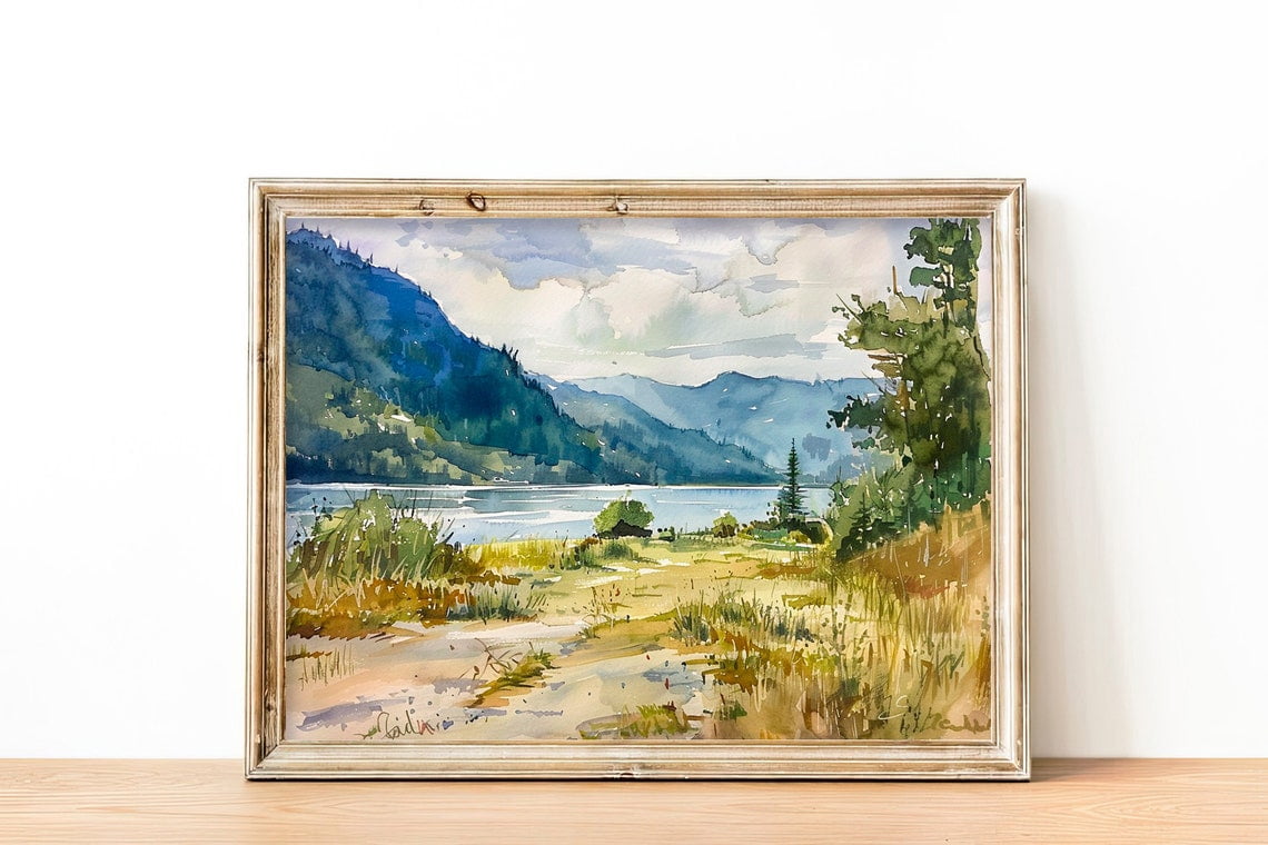 Modroom Columbia Gorge Watercolor Art Print Columbia Landscape ...