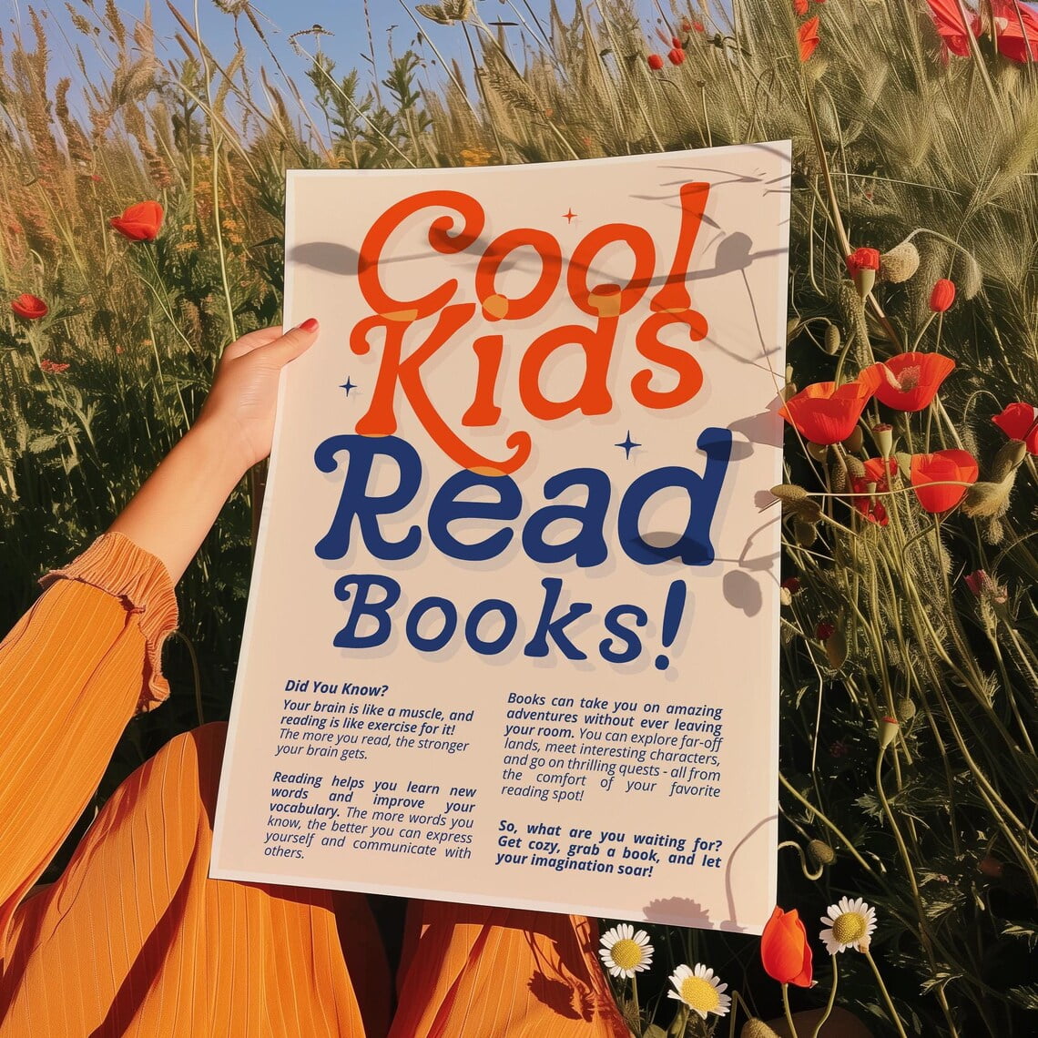 Modroom Cool Kids Read Books Poster | Cozy Reading Print, Reading Books ...