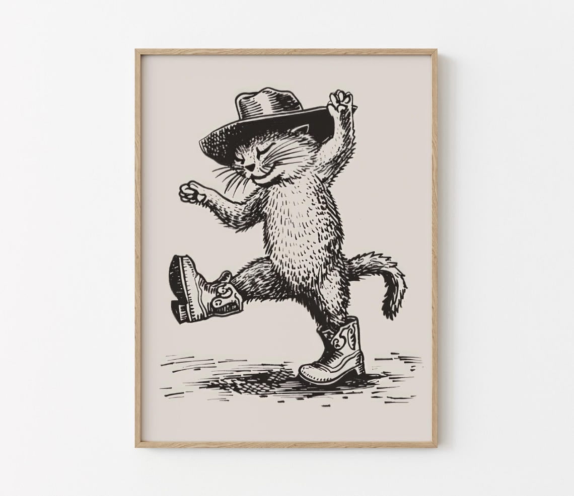 Modroom Cowboy Cat Sketch Print | Cowboy Cat Art | Cat Wall Art ...