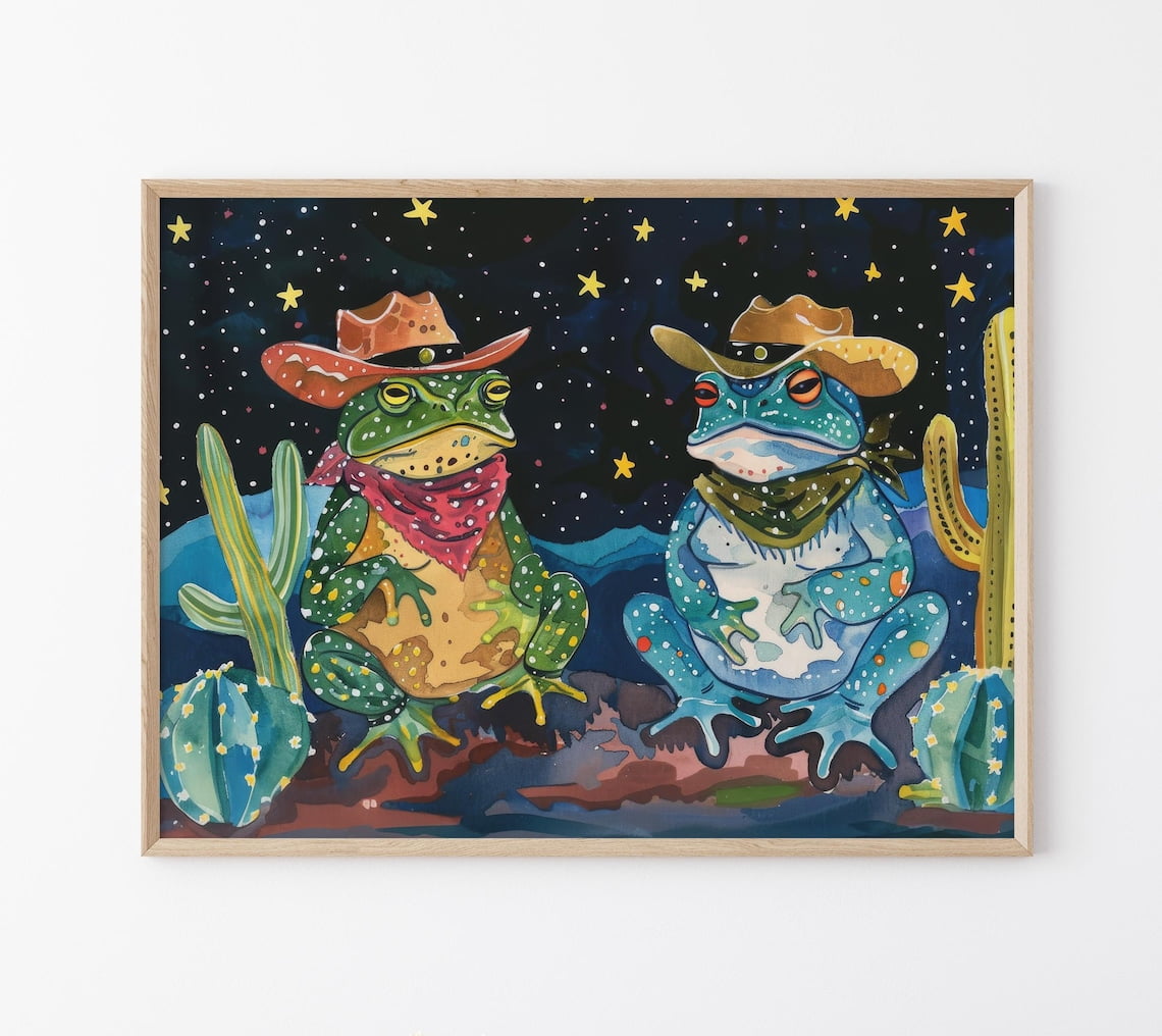 Modroom Cowboy Frog Print | Cowboy Frog Print | Whimsical Colorful Toad ...