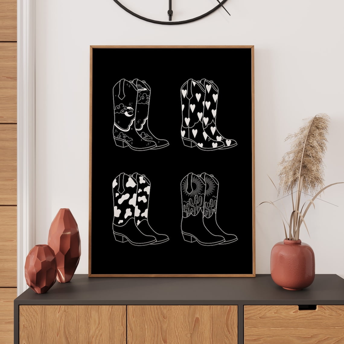 Modroom Cowgirl Boot Wall Art Trendy Art Prints Western Poster Black ...