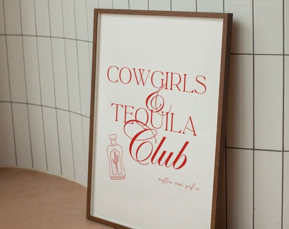 Modroom Cowgirls & Tequila Club Print, Trendy Posters, Red Wall Art ...