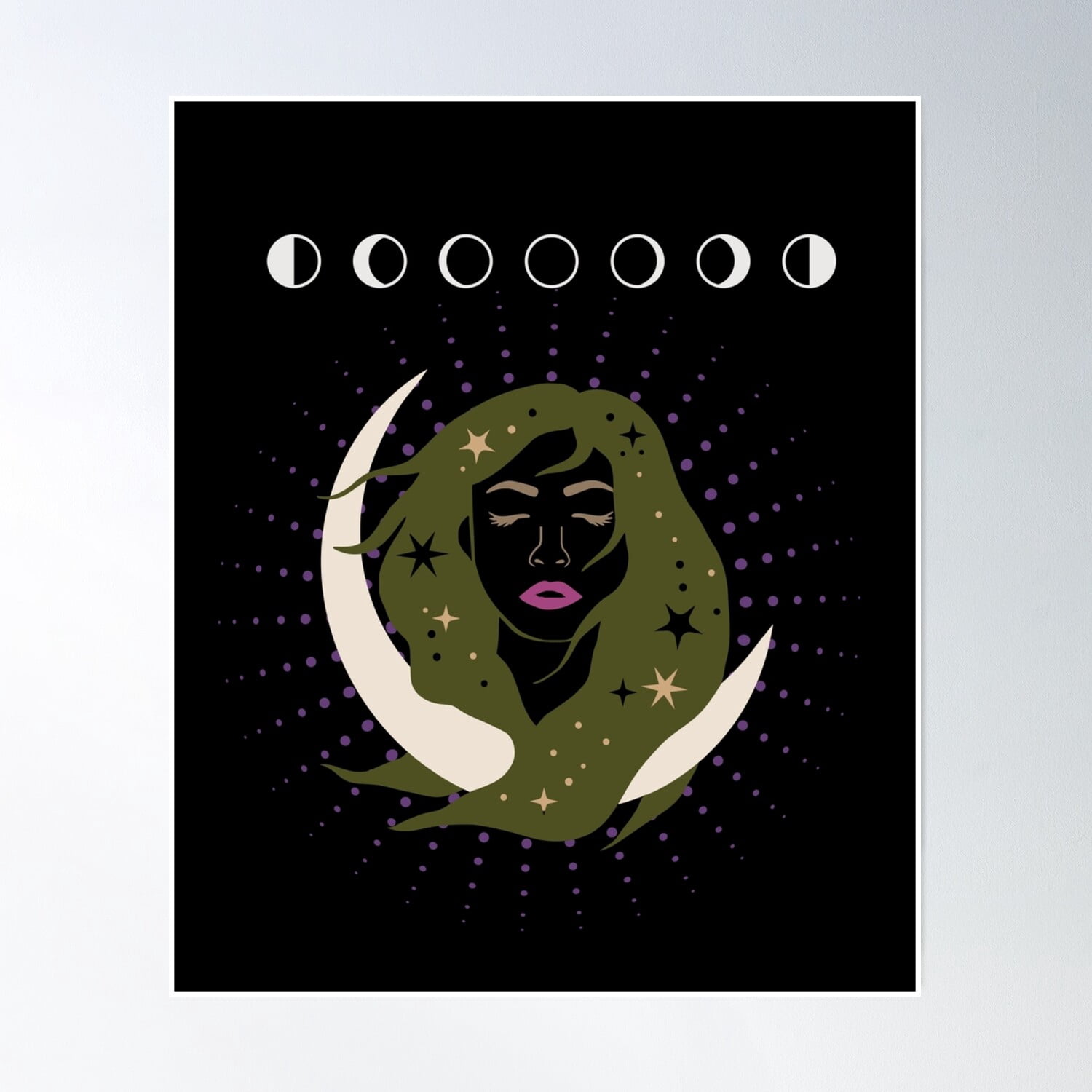 Modroom Crescent Moon Woman - Moon Phases Poster Wall Art, Modern Wall ...